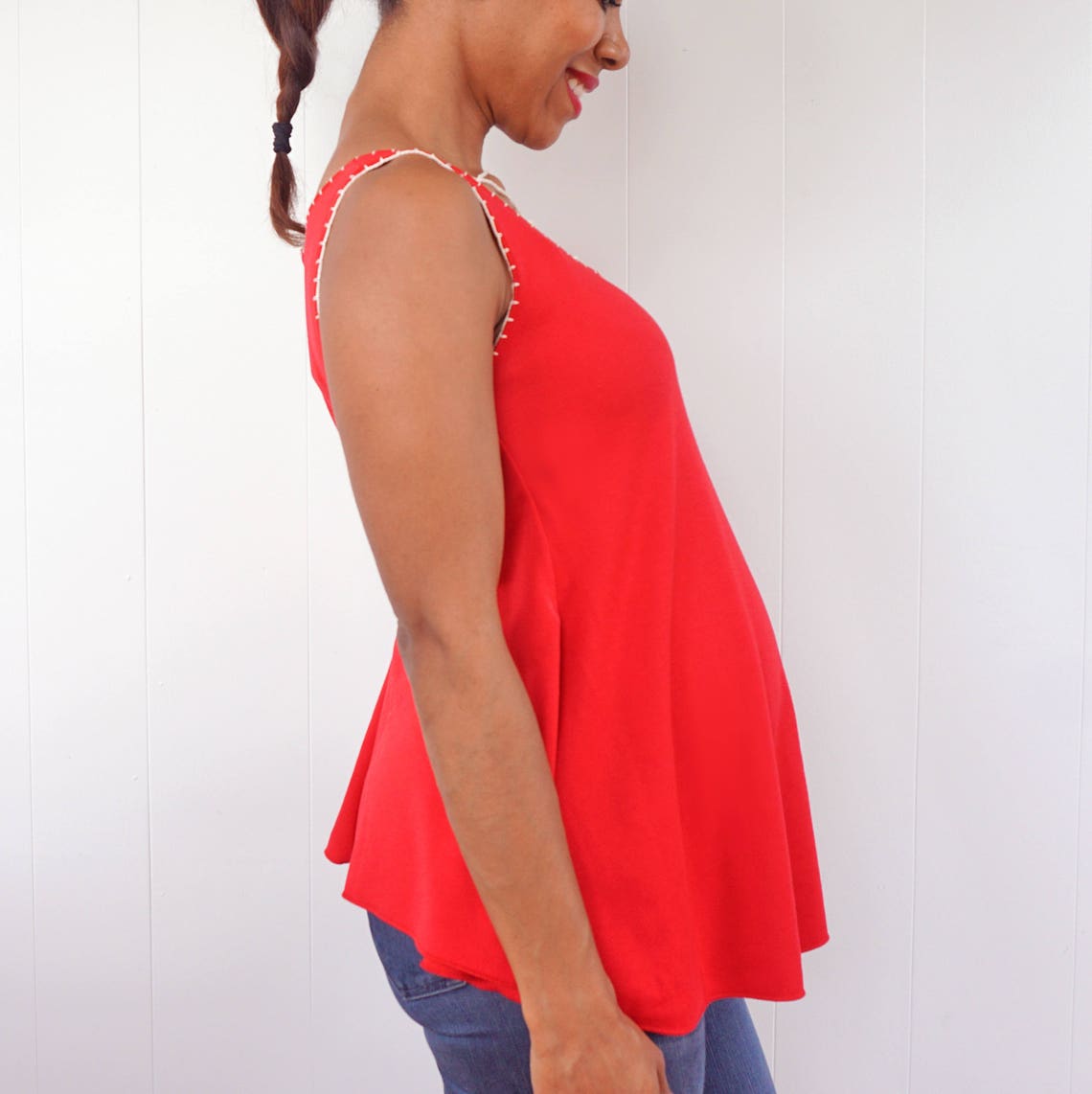Sleeveless Maternity Top With Lace up Front - Red Boho Lace up Top With ...