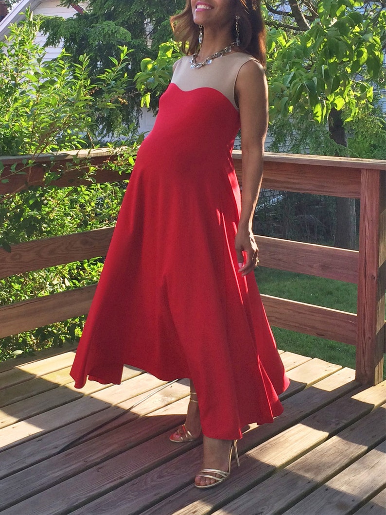 Red Maternity Dress - Sweetheart Dress - Strapless Look Dress in Red ...