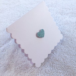 Blank Mini Note Card Scallop Edge Card Glitter Heart Pink Blue Silver ...