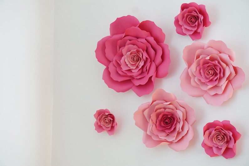 Pink Paper Flower Set Pink Paper Flowers Floral Backdrop - Etsy