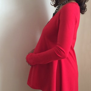 Red Maternity Top With Heart - Long Sleeve Top - Scoop Neck Maternity ...