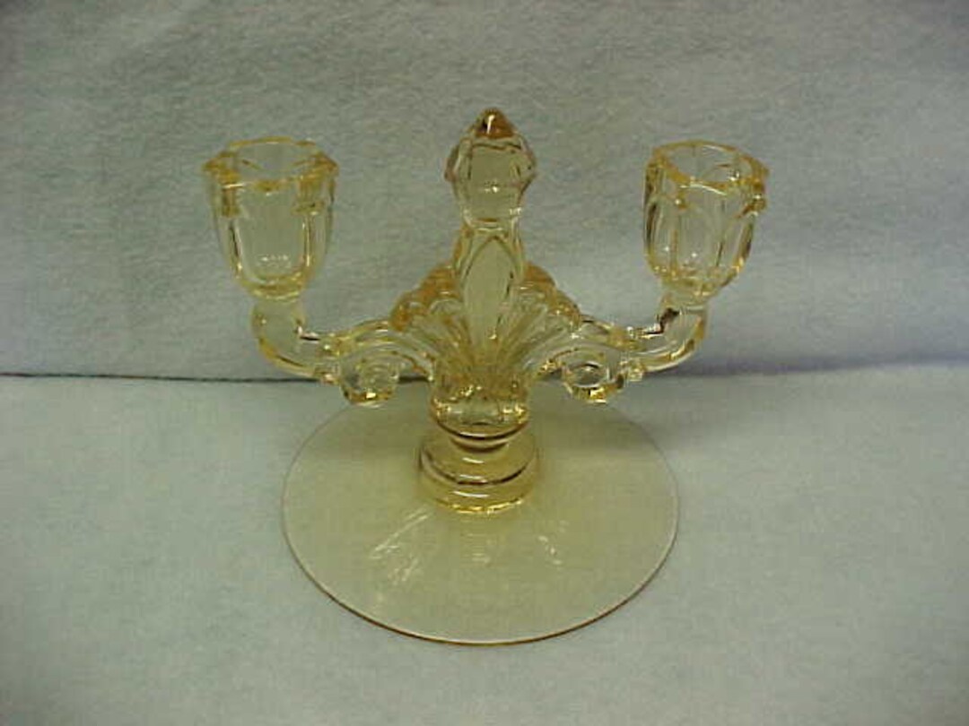 Heisey Glass Candlestick Trident Double Branch Sahara - Etsy