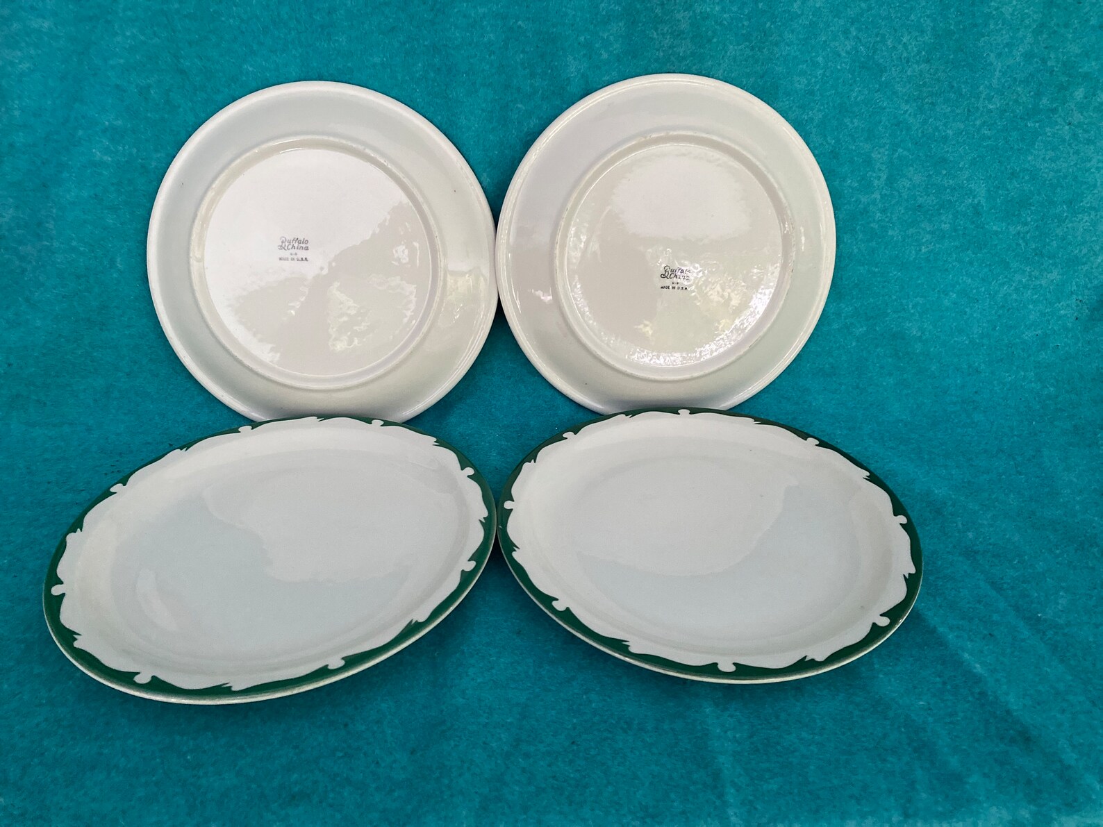 Buffalo China Restaurant Ware Pottery Green Crest Wave Set of 4 6 5/8 ...