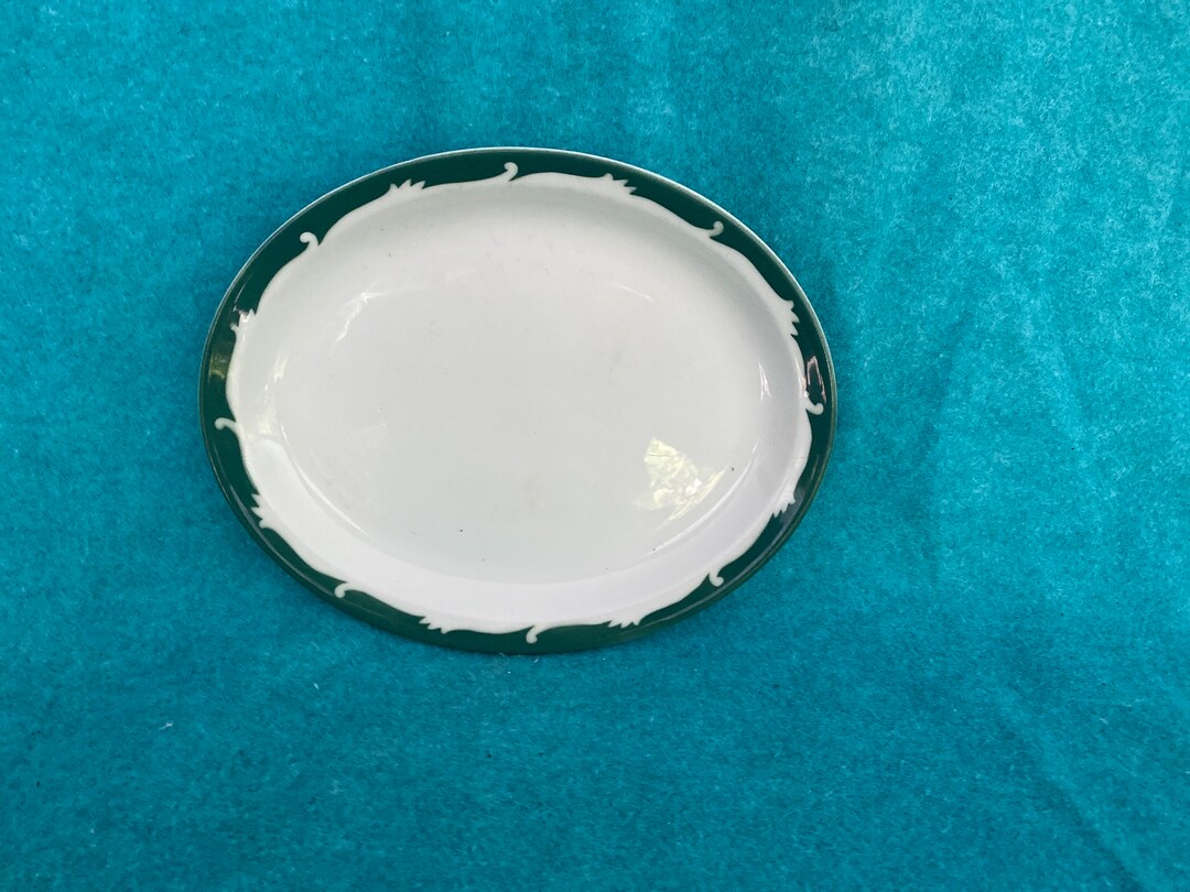 Syracuse China Restaurant Ware Pottery Green Crest Wave Small Oval ...