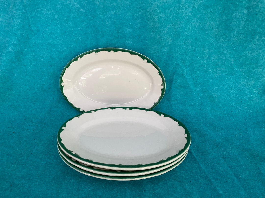 Buffalo China Restaurant Ware Pottery Green Crest Wave Set of 4 Oval ...