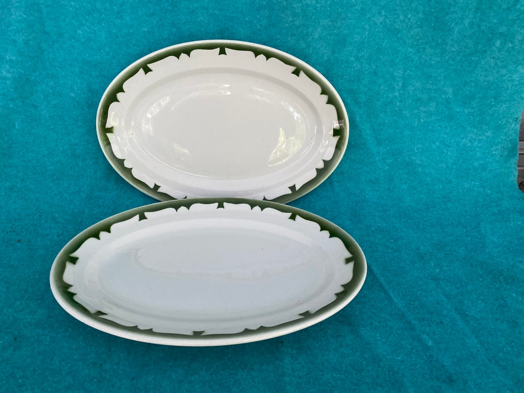 Jackson China Restaurant Ware Pottery Green Crest Wave Pair of Large ...