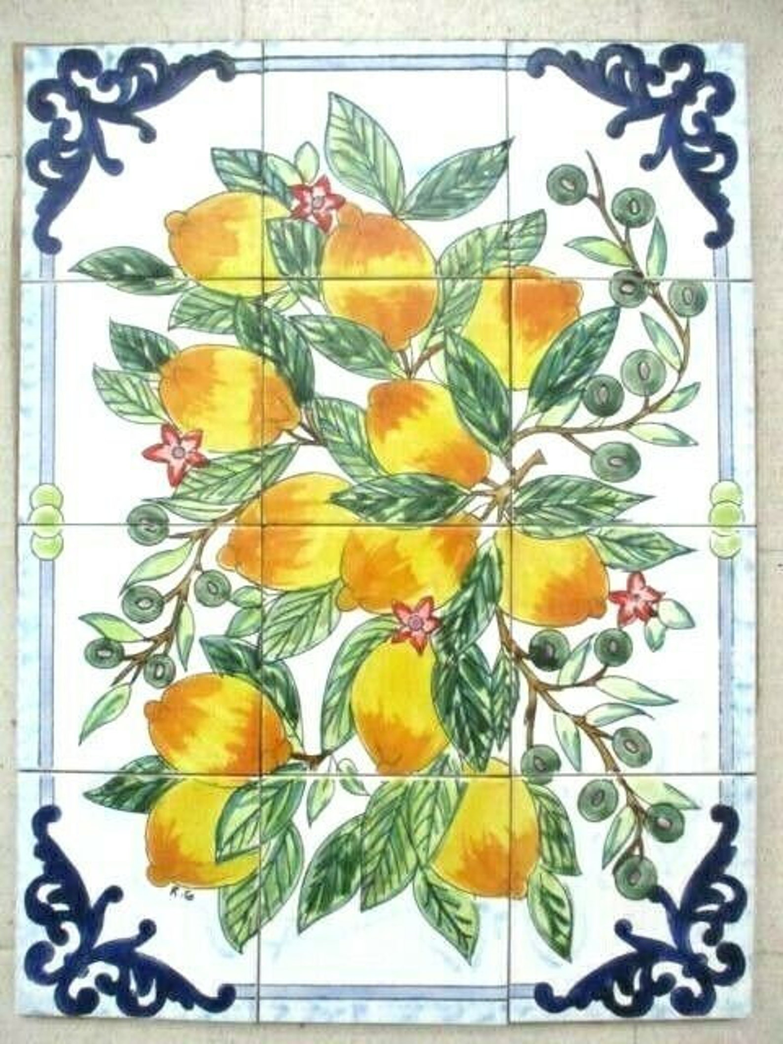 Ceramic Tile Art Mosaic Wall Mural Lemon Floral BACKSPLAH 24" X 18" - Etsy
