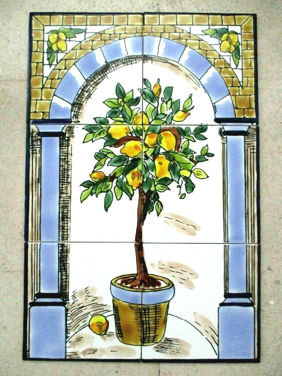 12 X 18 Hand Painted Citrus Lemon Tree Ceramic Tile Art Wall Mural ...