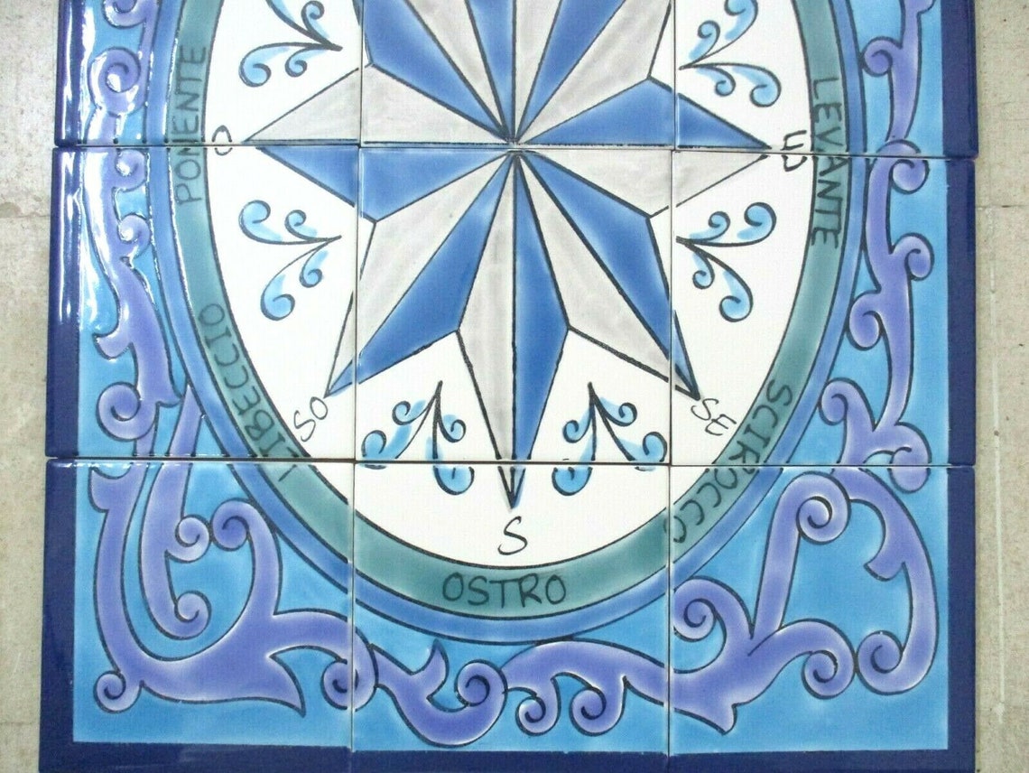 Ceramic Tile Art Mosaic Wall Mural Compass Wind Rose Rosa Dei Venti ...