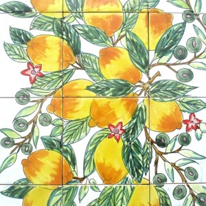 Ceramic Tile Art Mosaic Wall Mural Lemon Floral BACKSPLAH 24" X 18" - Etsy