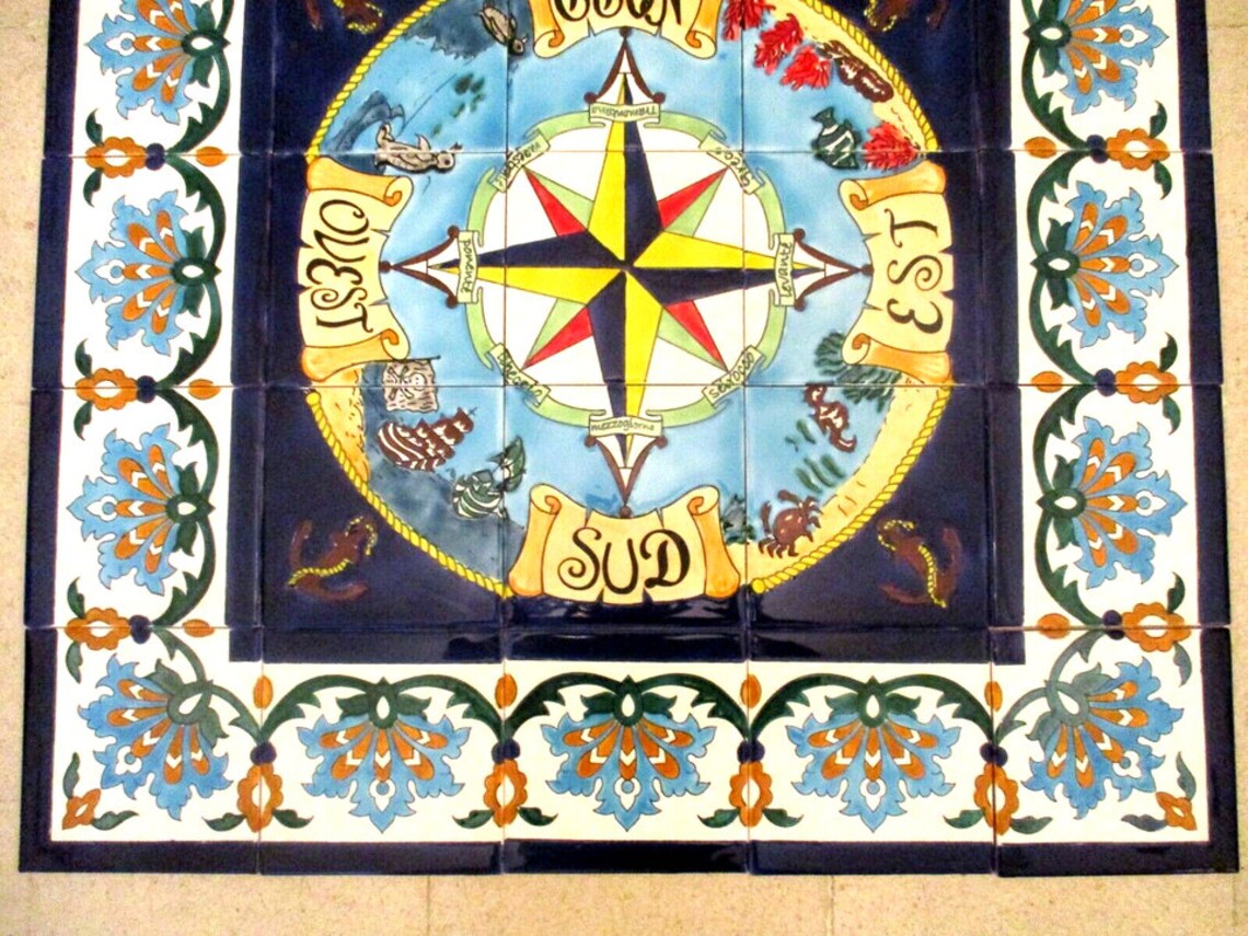 30" X 30" (75 Cm X 75 Cm) Ceramic Tile Panel Mural Backsplash Compass ...