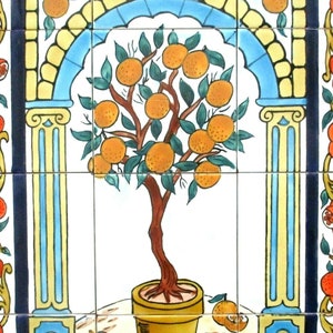 Hand Painted Ceramic Tile Art Mosaic Wall Mural Citrus Orange Tree ...