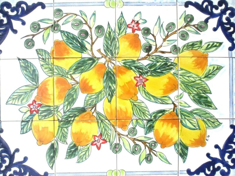 Ceramic Tile Art Mosaic Wall Mural Lemon Floral BACKSPLAH 24" X 18" - Etsy