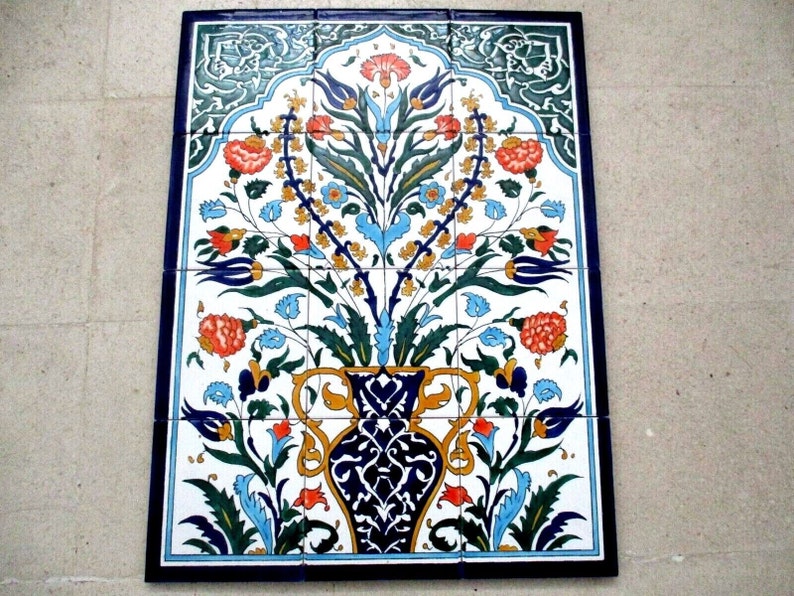 18" X 24" Tile Art Mosaic Wall Mural Arabesque Antique Panel Vase ...