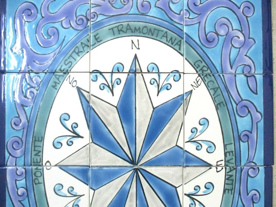Ceramic Tile Art Mosaic Wall Mural Compass Wind Rose Rosa Dei Venti ...