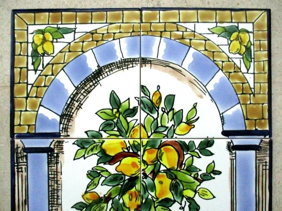 12 X 18 Hand Painted Citrus Lemon Tree Ceramic Tile Art Wall Mural ...