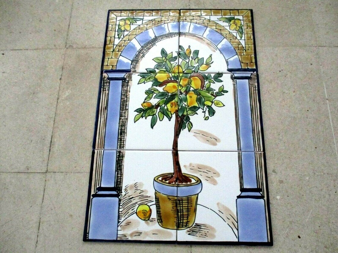 12 X 18 Hand Painted Citrus Lemon Tree Ceramic Tile Art Wall Mural ...