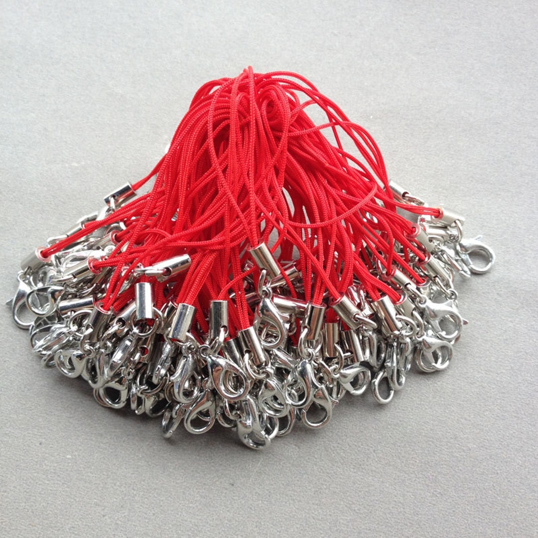 100pcs 70mm Red Mobile Cell Phone Key Strap Chain With White K Lobster ...