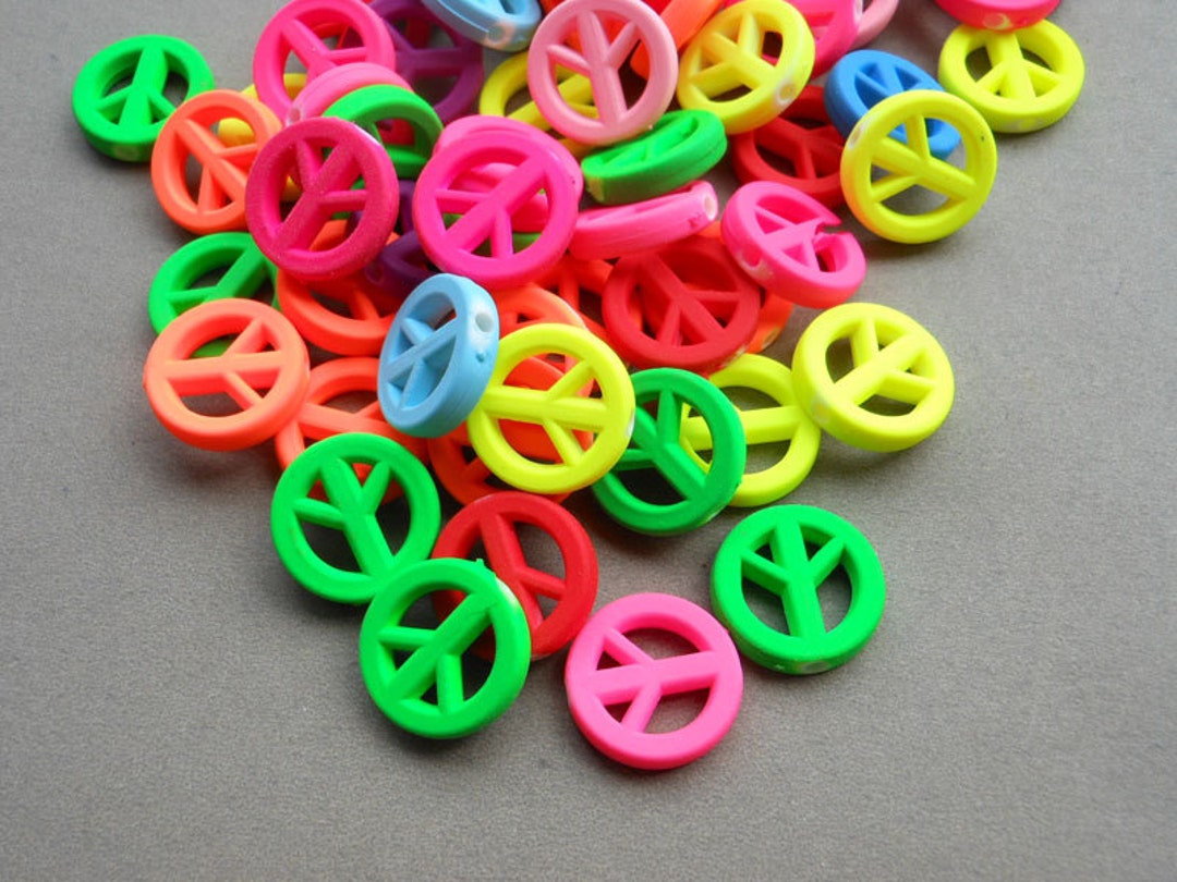 200pcs 15mm Assorted Color Peace Sign, Acrylic/plastic Peace Sign ...