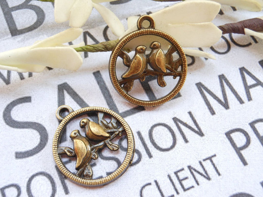 20 Pcs of Antique Bronze Two Love Birds Round Ring Charms 20mm - Etsy