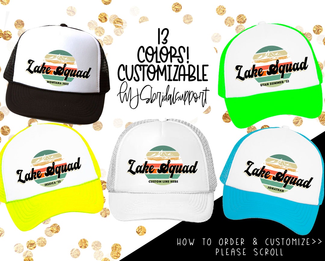 Neon LAKE Hats | Lake Squad Trucker Hats With Custom Name or Location ...
