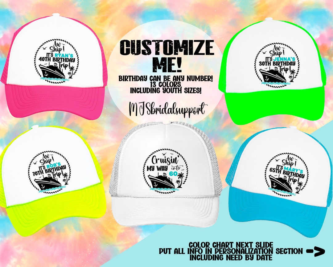 Cruise Birthday Neon Hats | 13 Colors and Youth Sizes | Vacation and ...