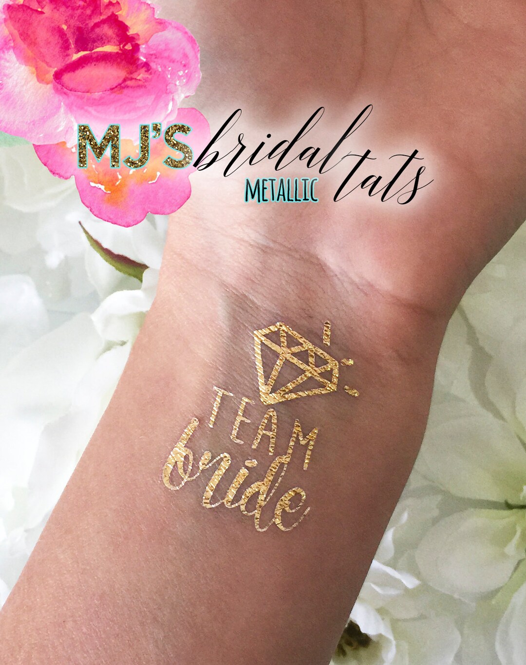 METALLIC Gold Team BRIDE Waterproof Temporary Tattoo for Bridal Party ...