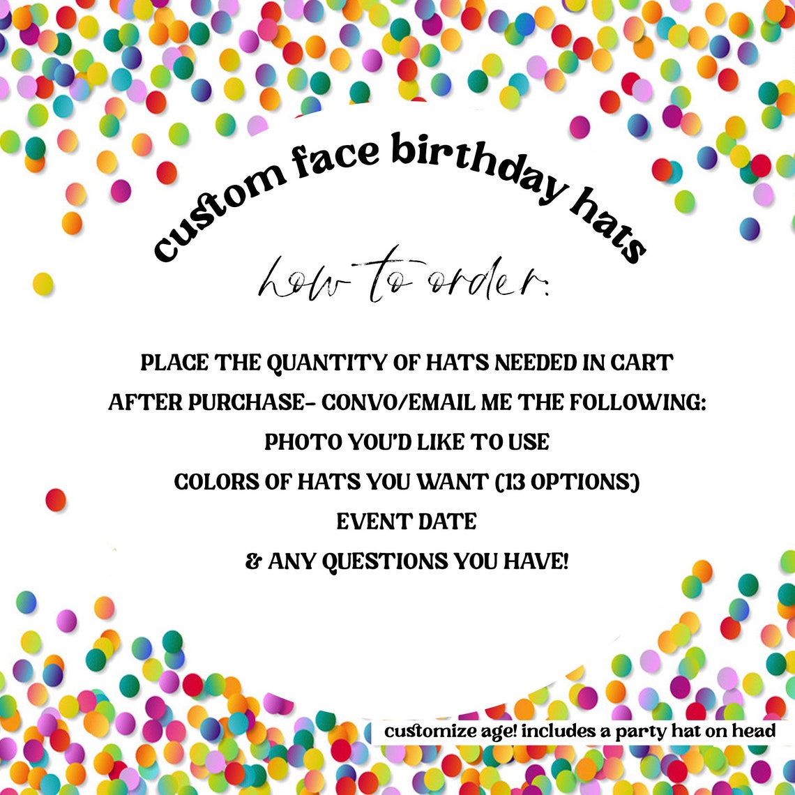 Custom Birthday FACE Hats Party Favor for Birthday - Etsy