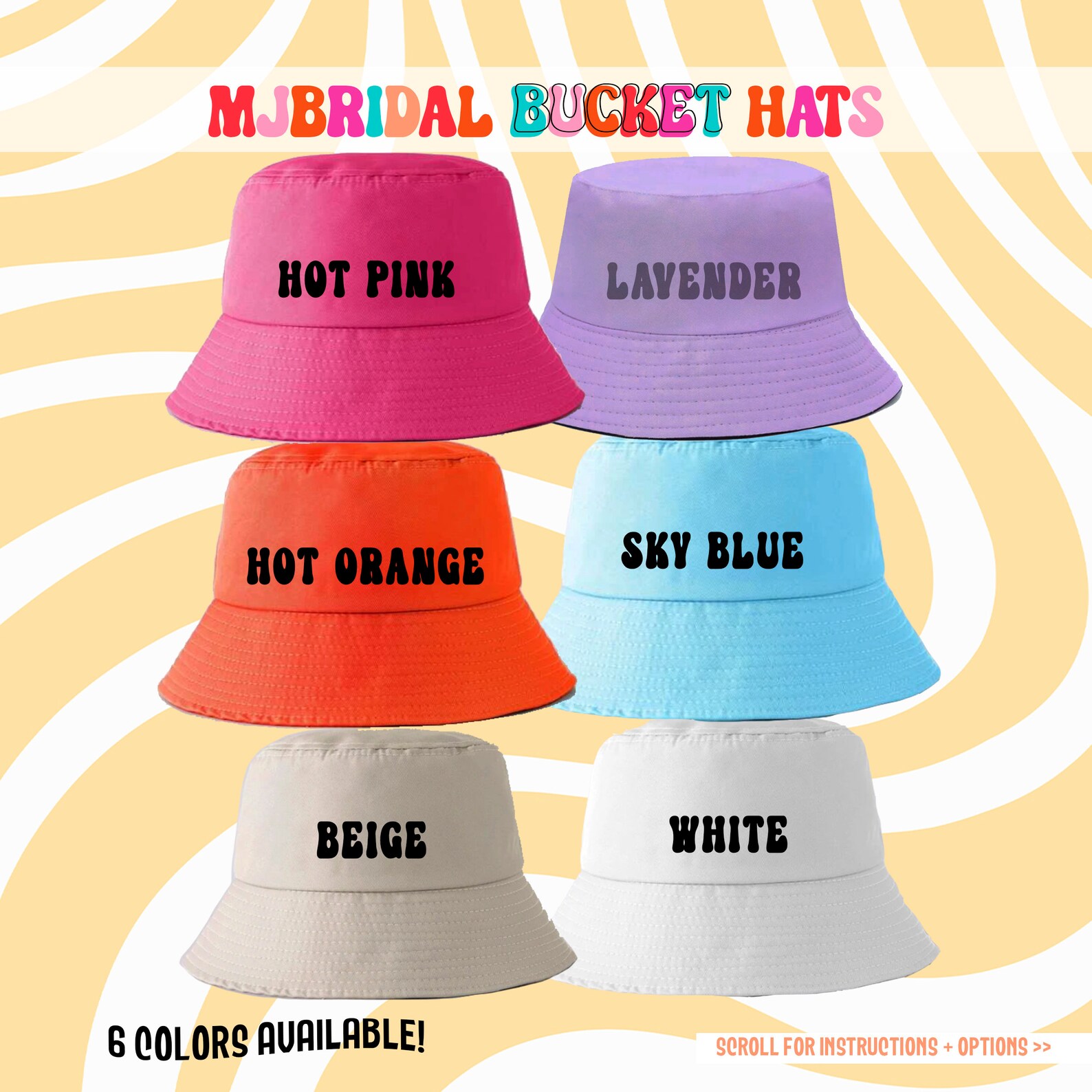 CUSTOM Wavy Groovy Font Bucket Hat 4 Colors to Choose - Etsy
