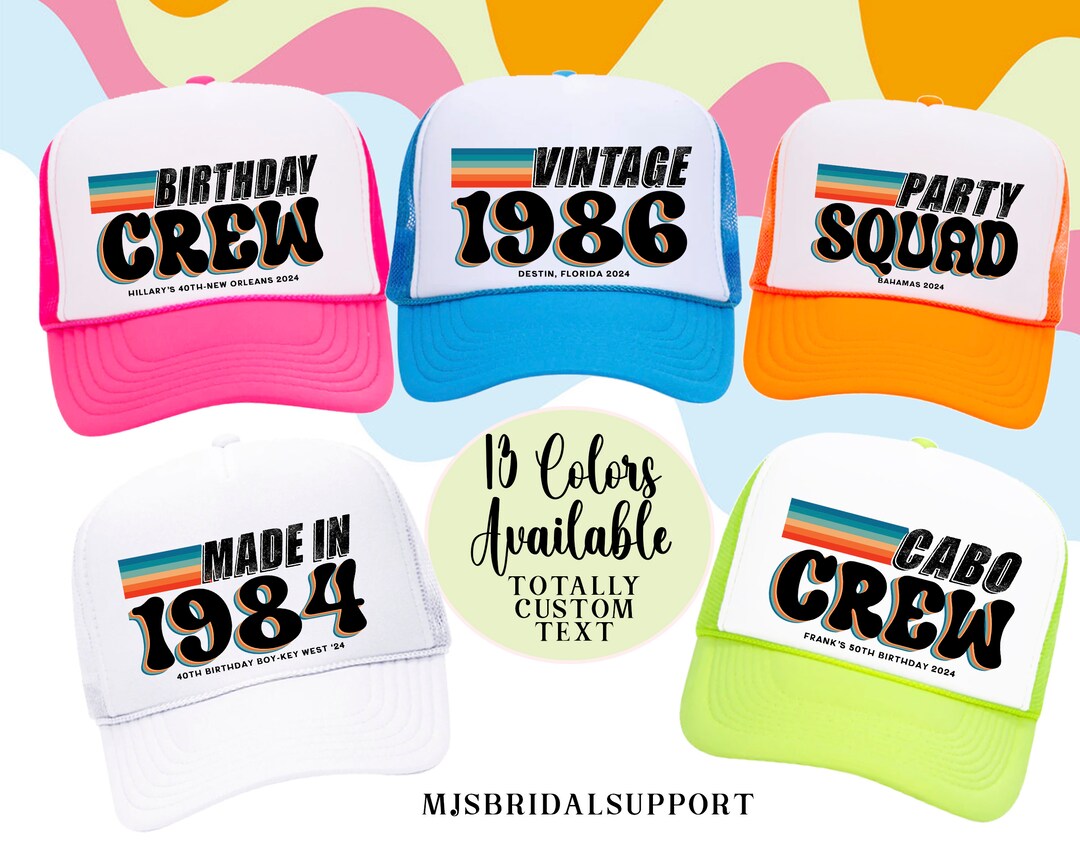 Retro Sunset Hats With Custom Text | 13 Colors to Choose | Vacation and ...