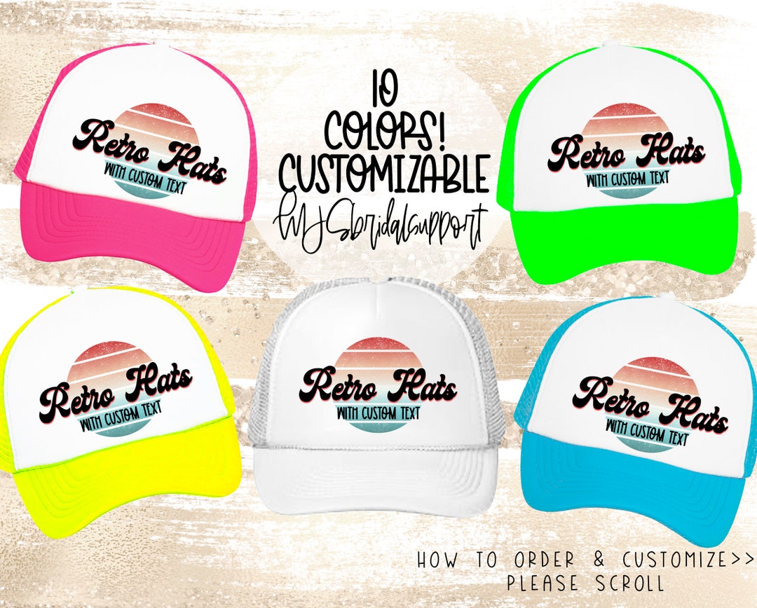 Retro Sunset Hats With Custom Text | 10 Colors to Choose | Vacation and ...