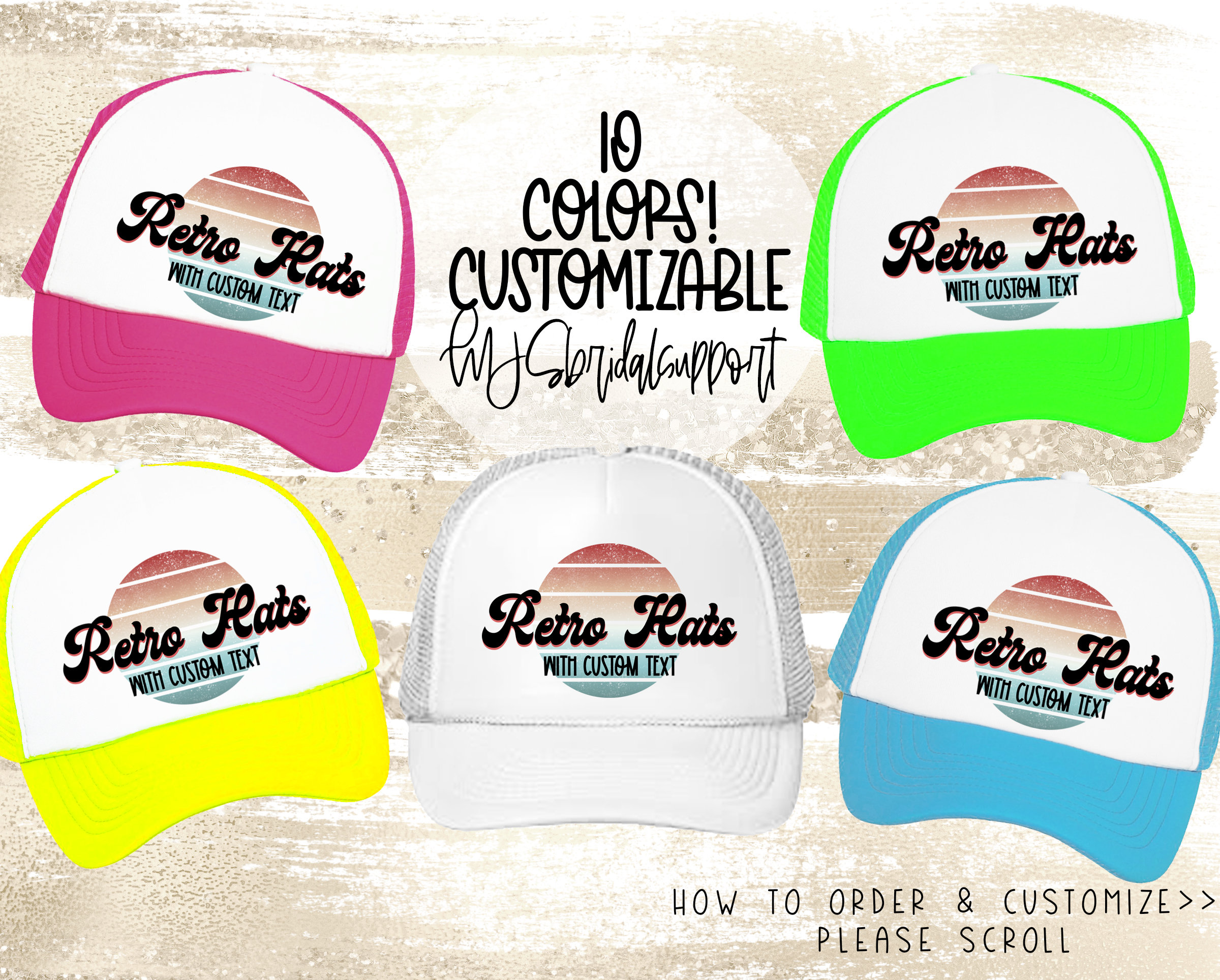 Retro Sunset Hats With Custom Text | 10 Colors to Choose | Vacation and ...