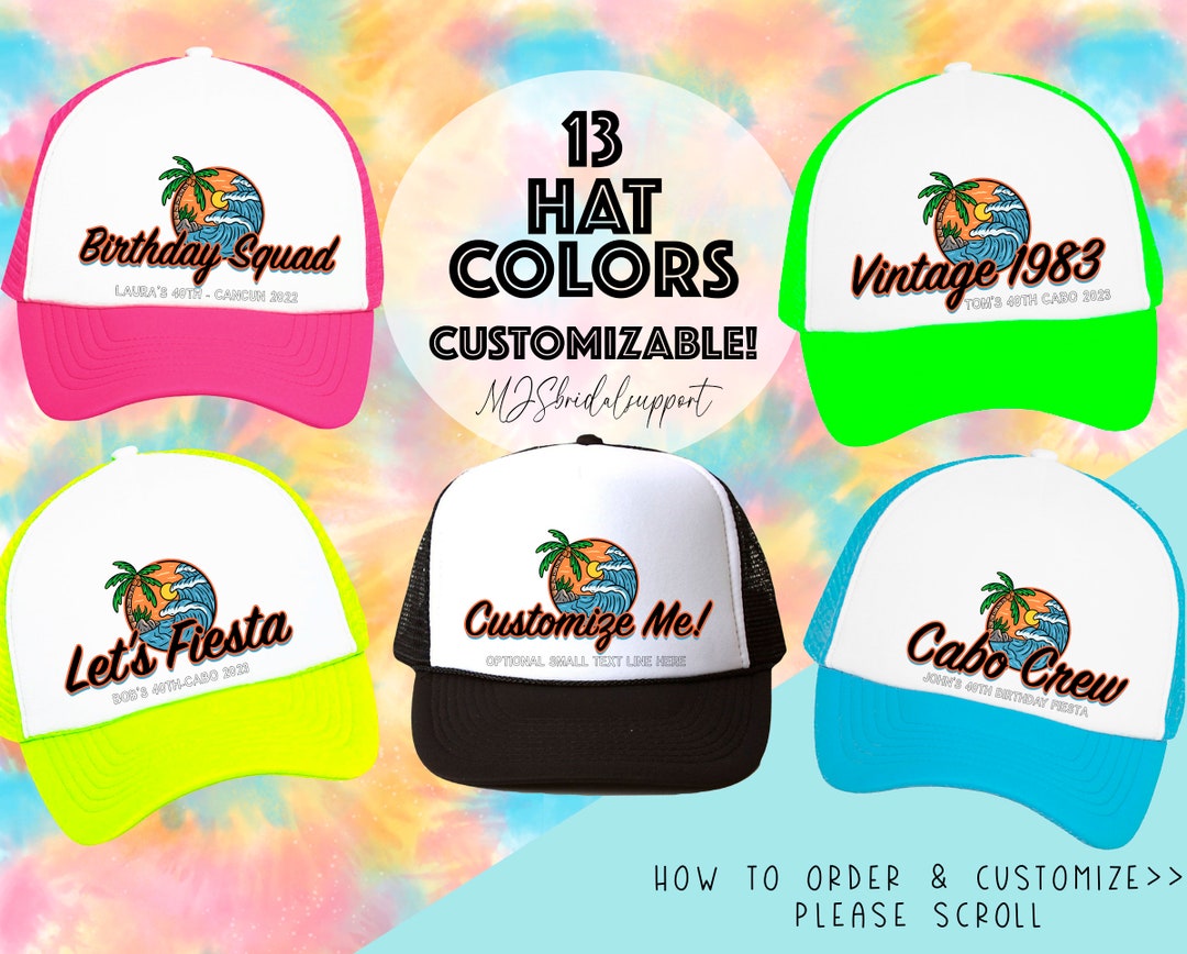 Retro Sunset Hats With Custom Text | 13 Colors to Choose | Vacation and ...