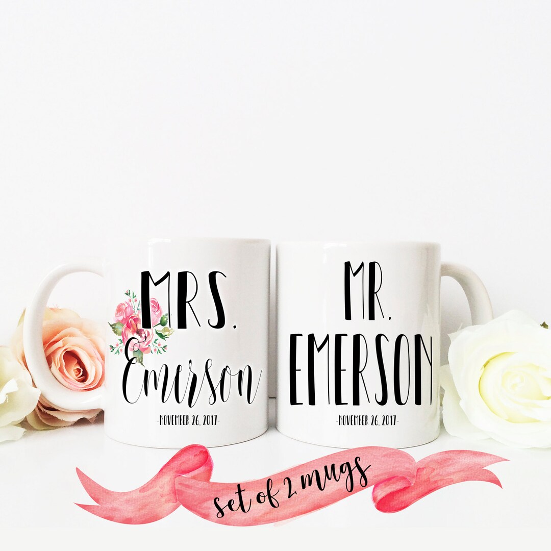 Mrs & Mr Last Name MUG SET / Custom Last Name and Date / Cute - Etsy