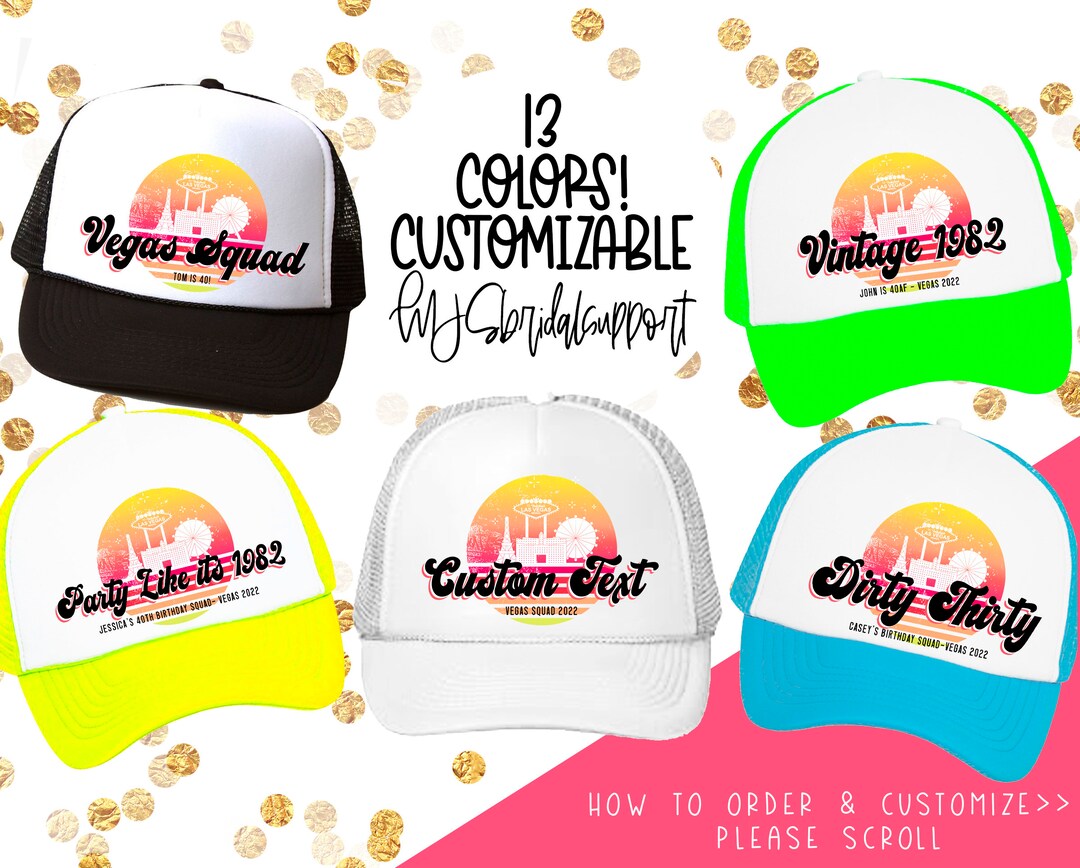 Retro Sunset Hats With Custom Text for VEGAS | 13 Colors to Choose ...