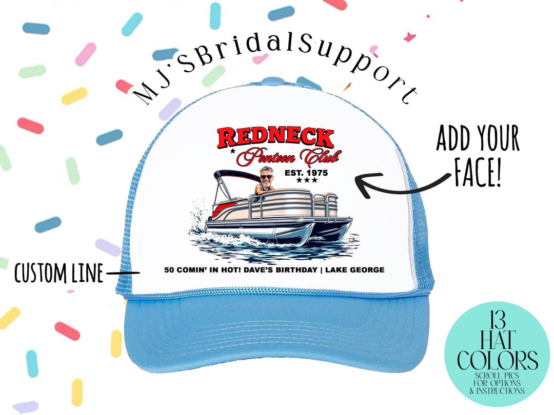 Pontoon Birthday Hat With CUSTOM FACE | Boat Party Lake Squad Custom ...