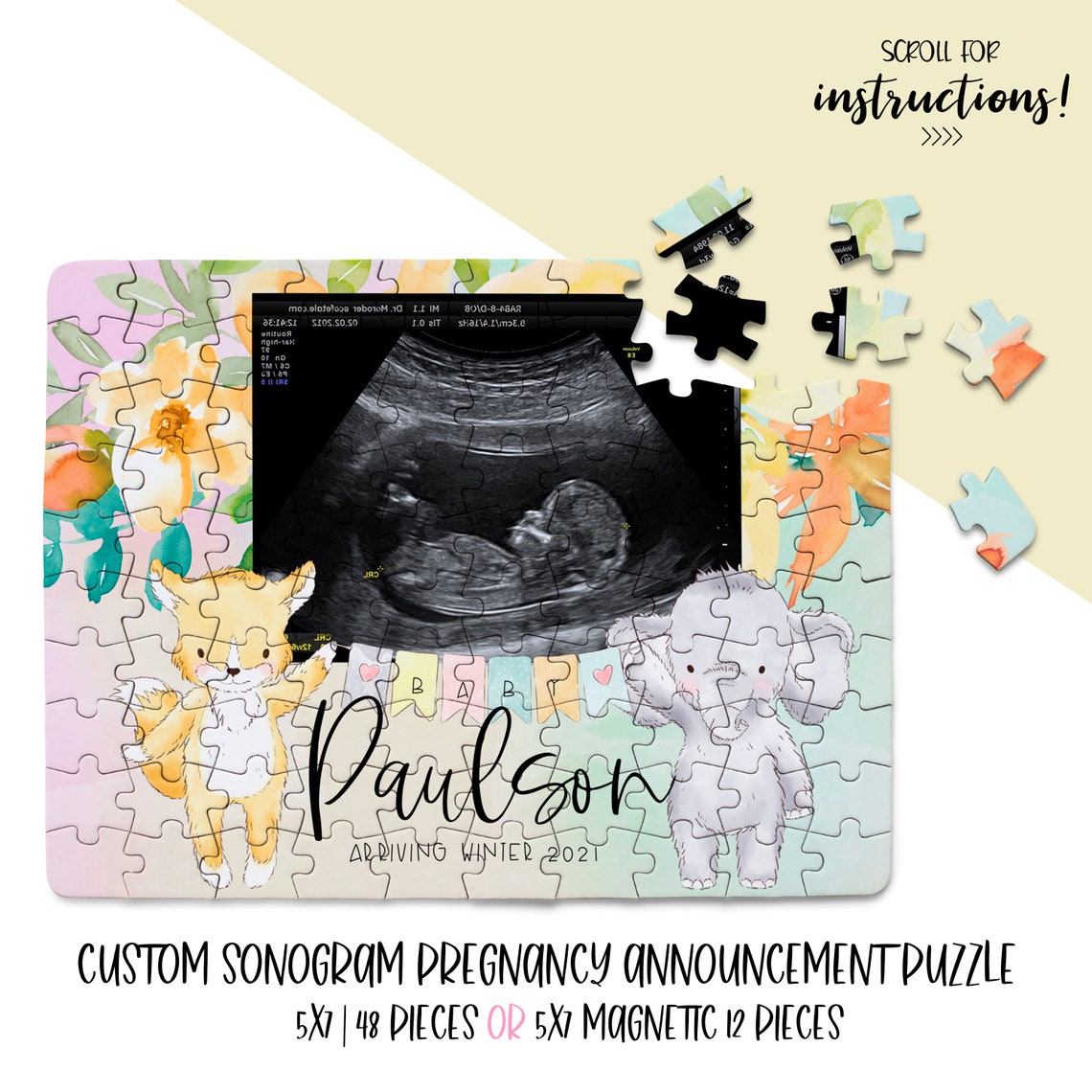 PREGNANCY Announcement PUZZLE With Custom Ultrasound Photo | Text is ...