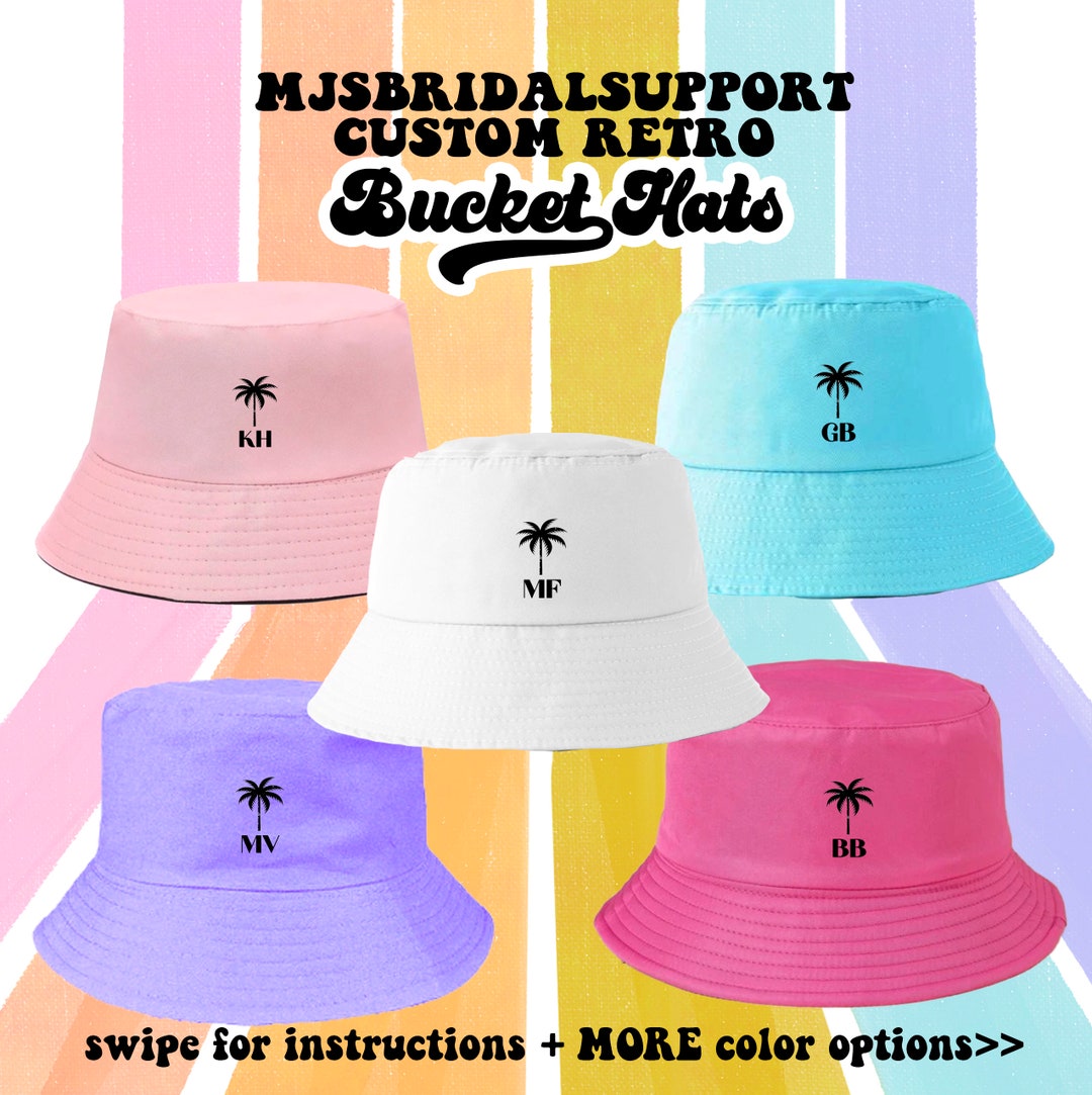 Retro Bucket Hat | 7 Colors to Choose | Palm Tree Icon With Initals ...