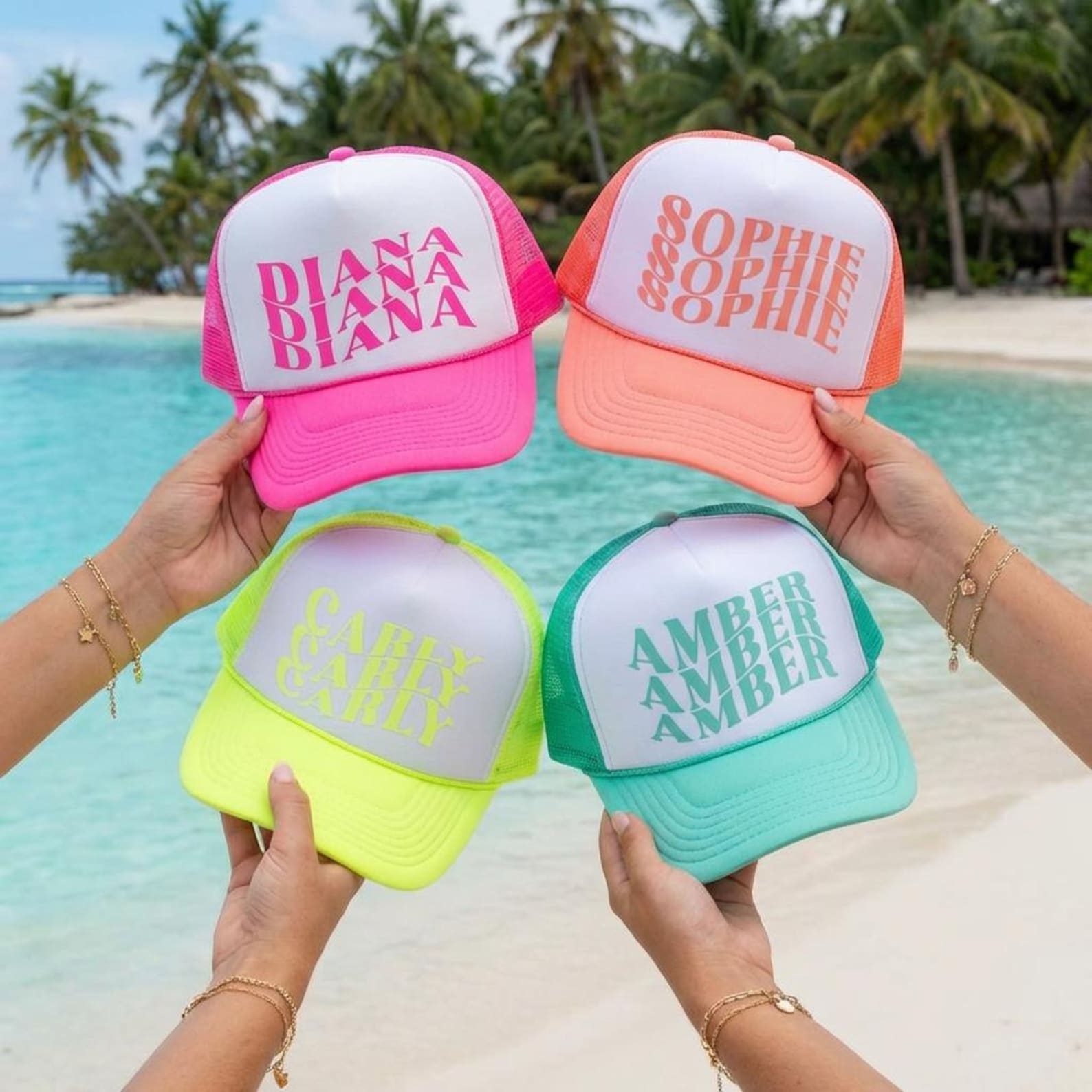 NAME Retro Style Trucker Hats | Custom Wavy Font Matching Hat Color ...