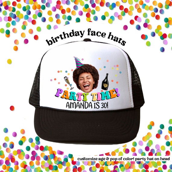Custom Birthday FACE Hats Let's Party Name is Age - Etsy