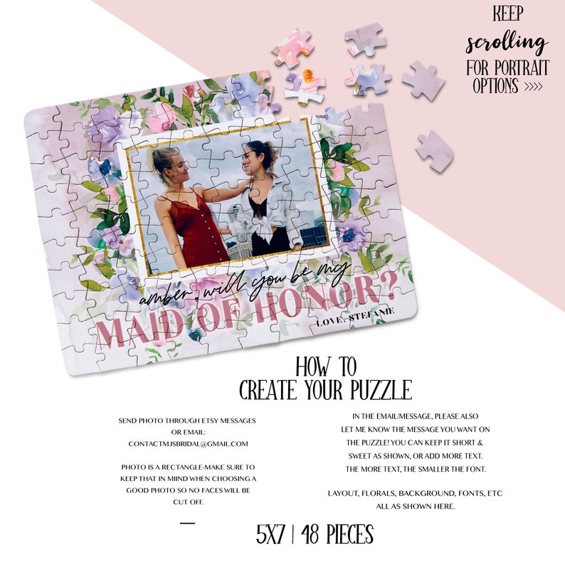 BRIDAL PARTY PROPOSAL Photo Puzzle | Floral Frame | Send Me a Photo to ...