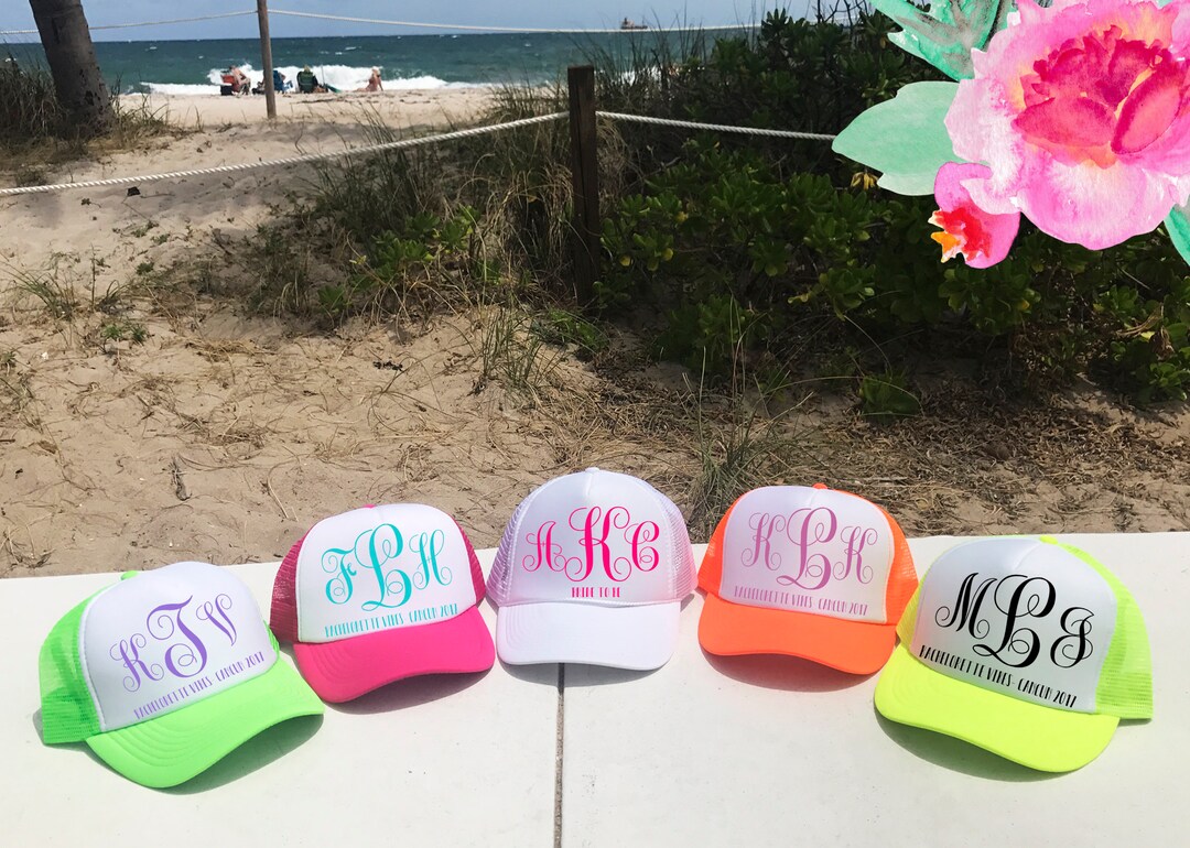Neon Monogram Hats / Trucker Hat / Bachelorette Party / Bridesmaids ...