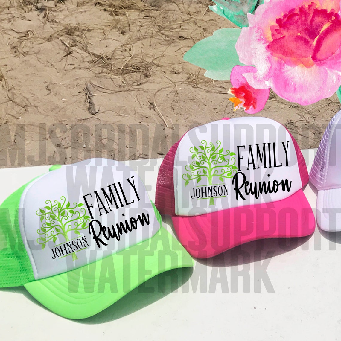Family REUNION Hats / Custom Last Name on FAMILY TREE / Green Tree ...