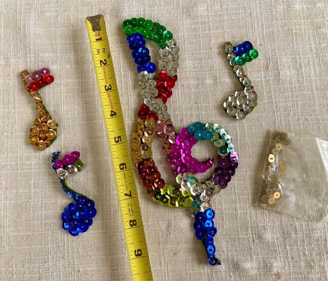 Sequined Clef and Notes Sew on Appliqués From 70s - Etsy