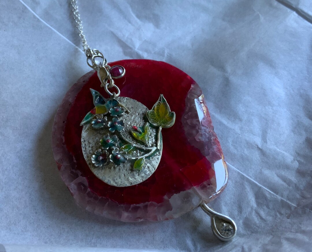 Recreation Agate Ruby and Crystal Metamorphic Costume Pendant - Etsy