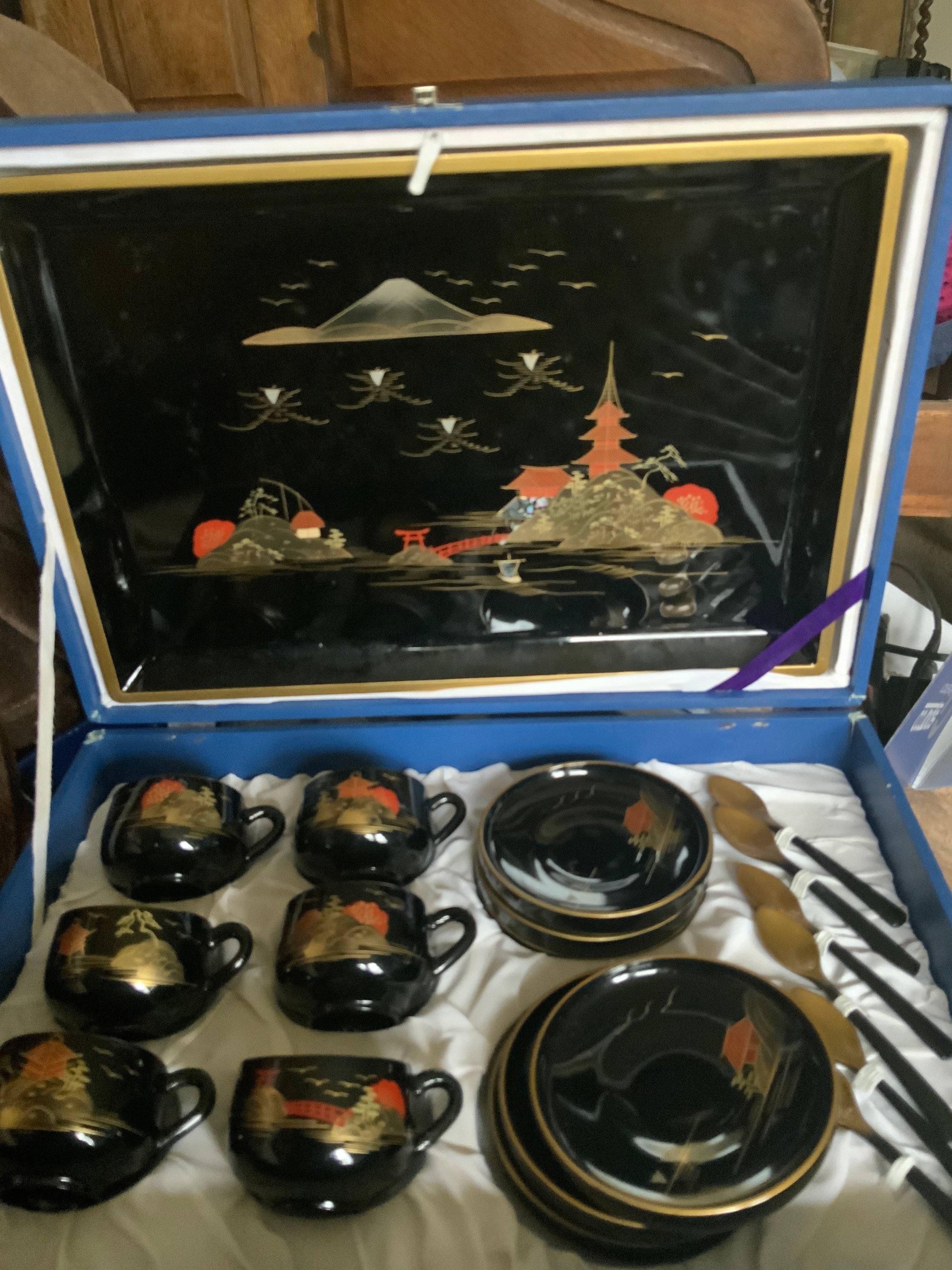 Japanese Lacquerware Tea Set Teacups Saucers Spoons and - Etsy UK