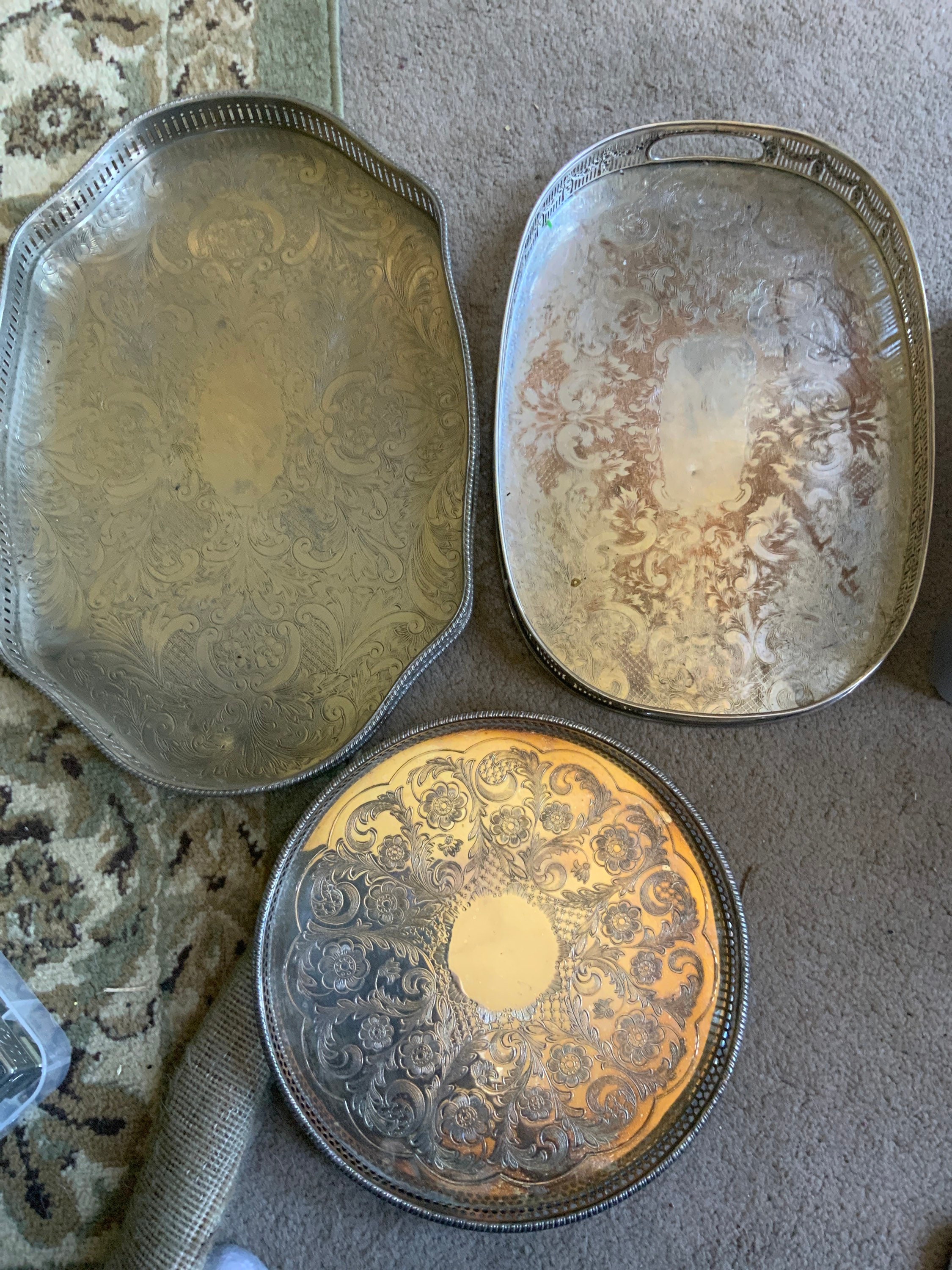 Choice of three quality chased silverplate EPNS serving trays salvers ...