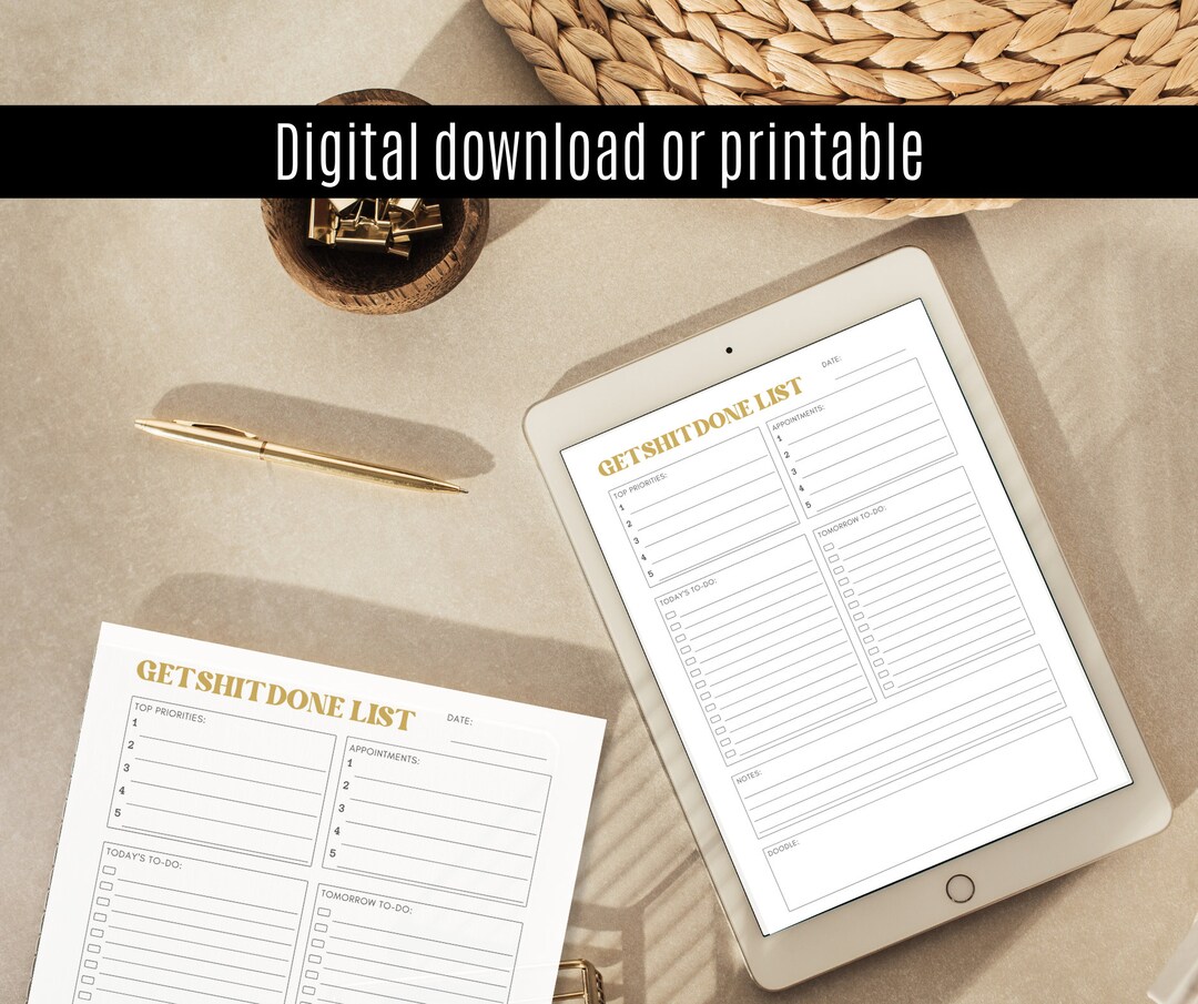 Get Shit Done List Printable or Digital Use, Digital Download PDF ...