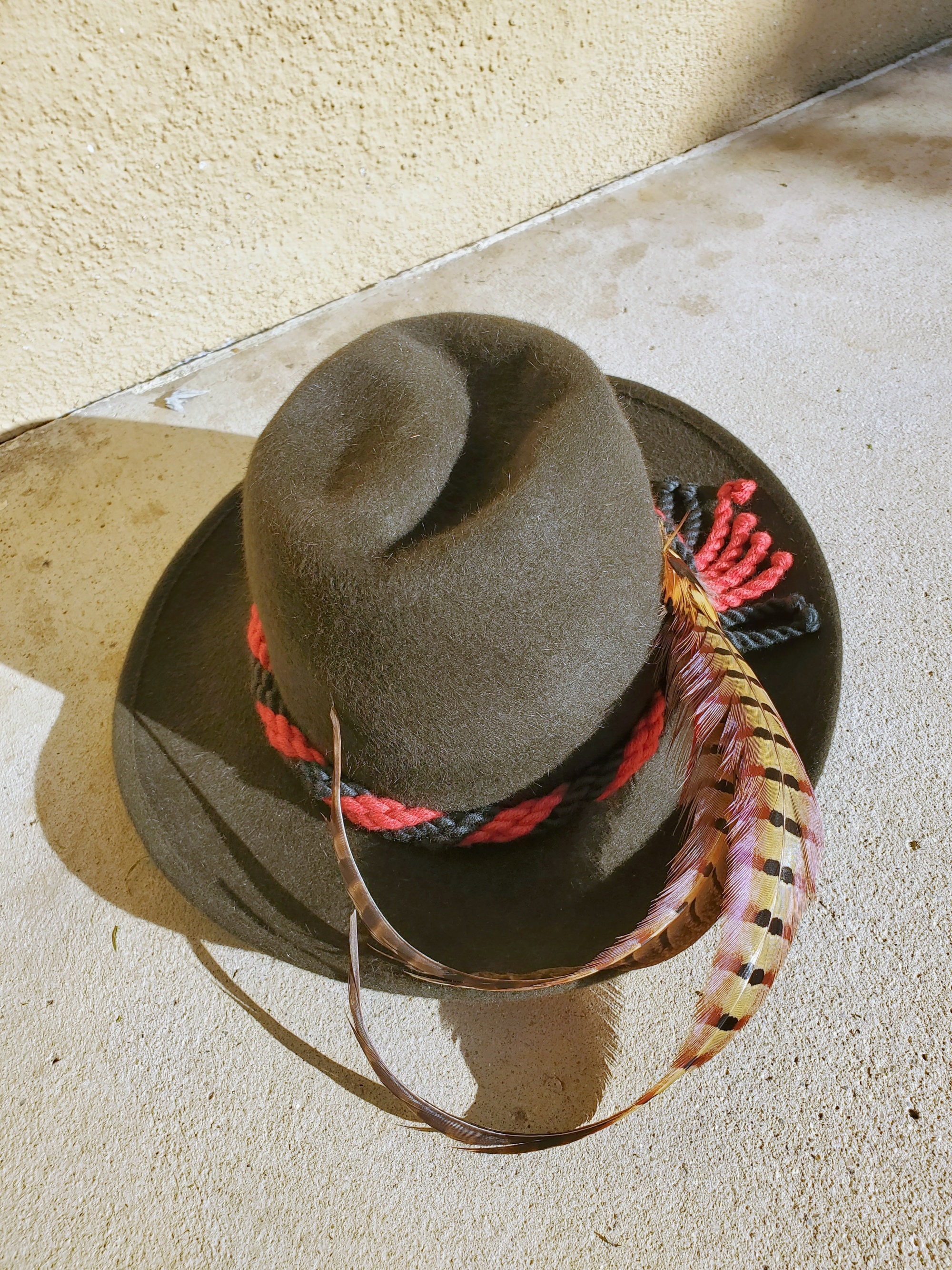 Vintage Ishler Hut Loden Wool Hat Hochfilzen Tyrolean Austrian Feather ...