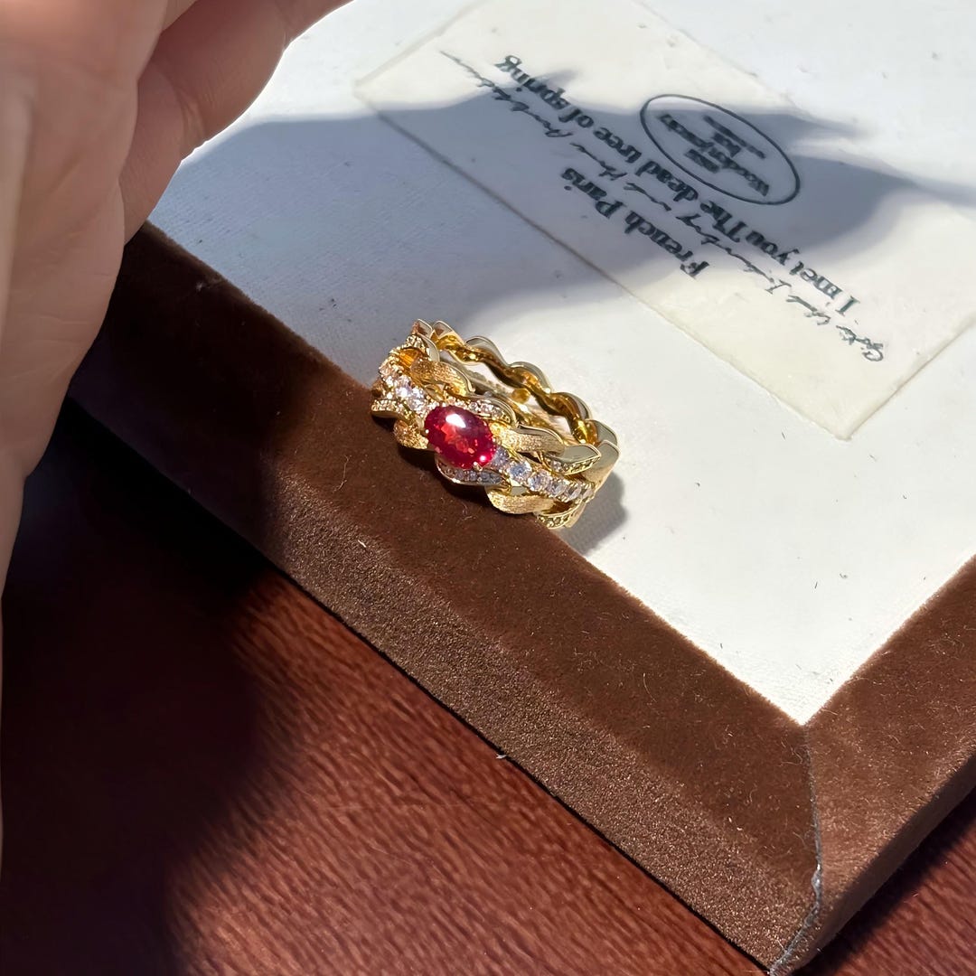 Luxury Red Gemstones Gold Ring,handmade Ring,diamond-studded Rings,red ...